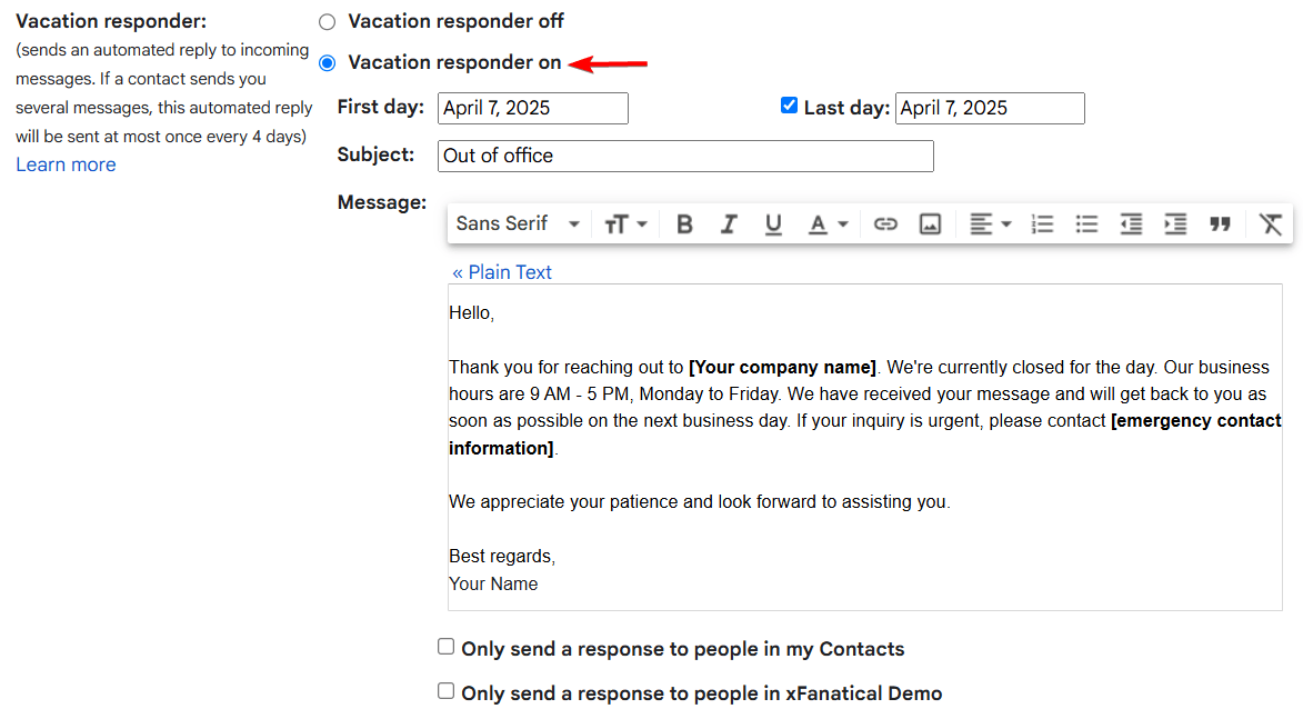Automate Recurring Out of Office Reply in Gmail | xFanatical