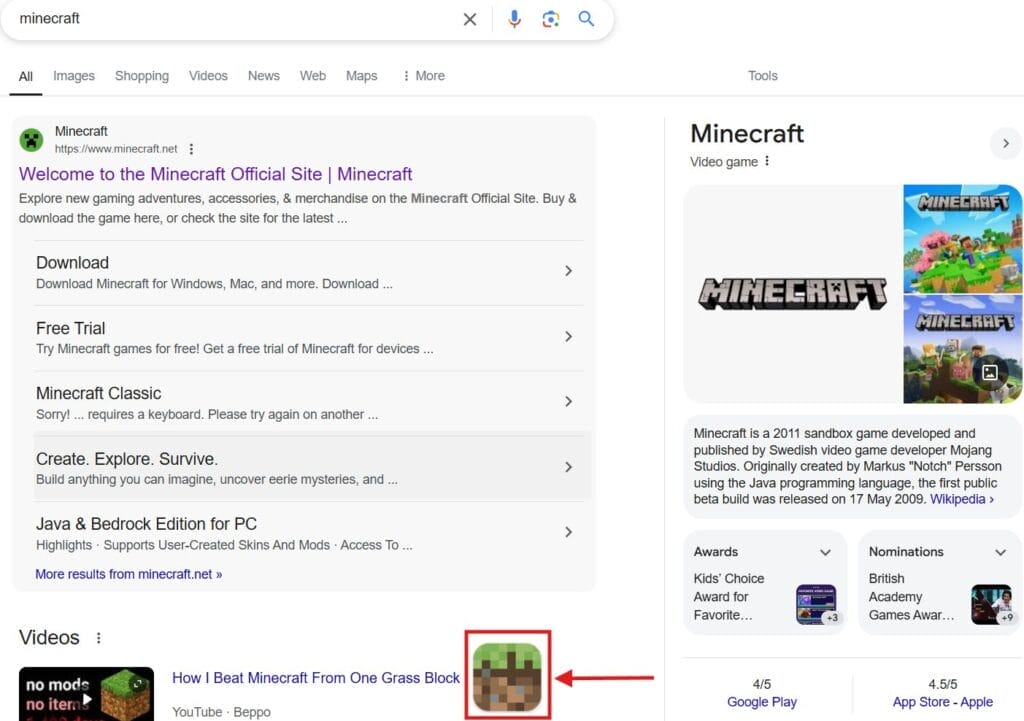 Block Minecraft in Google Search | xFanatical