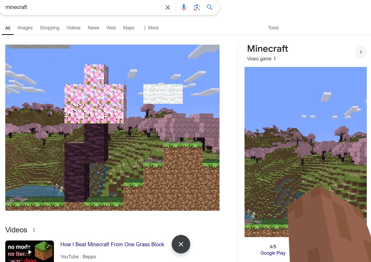 Block Minecraft in Google Search | xFanatical